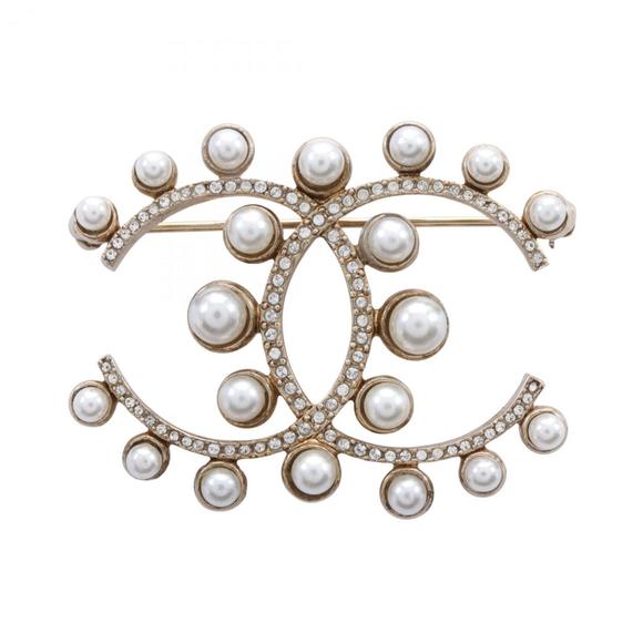 CHANEL | Jewelry | Chanel Coco Mark Brooch Gp Gold Plated Fake Pearl ...